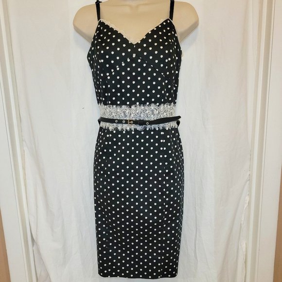 Gabby Skye | Dresses | Black And White Polka Dot Spaghetti Strap Dress ...